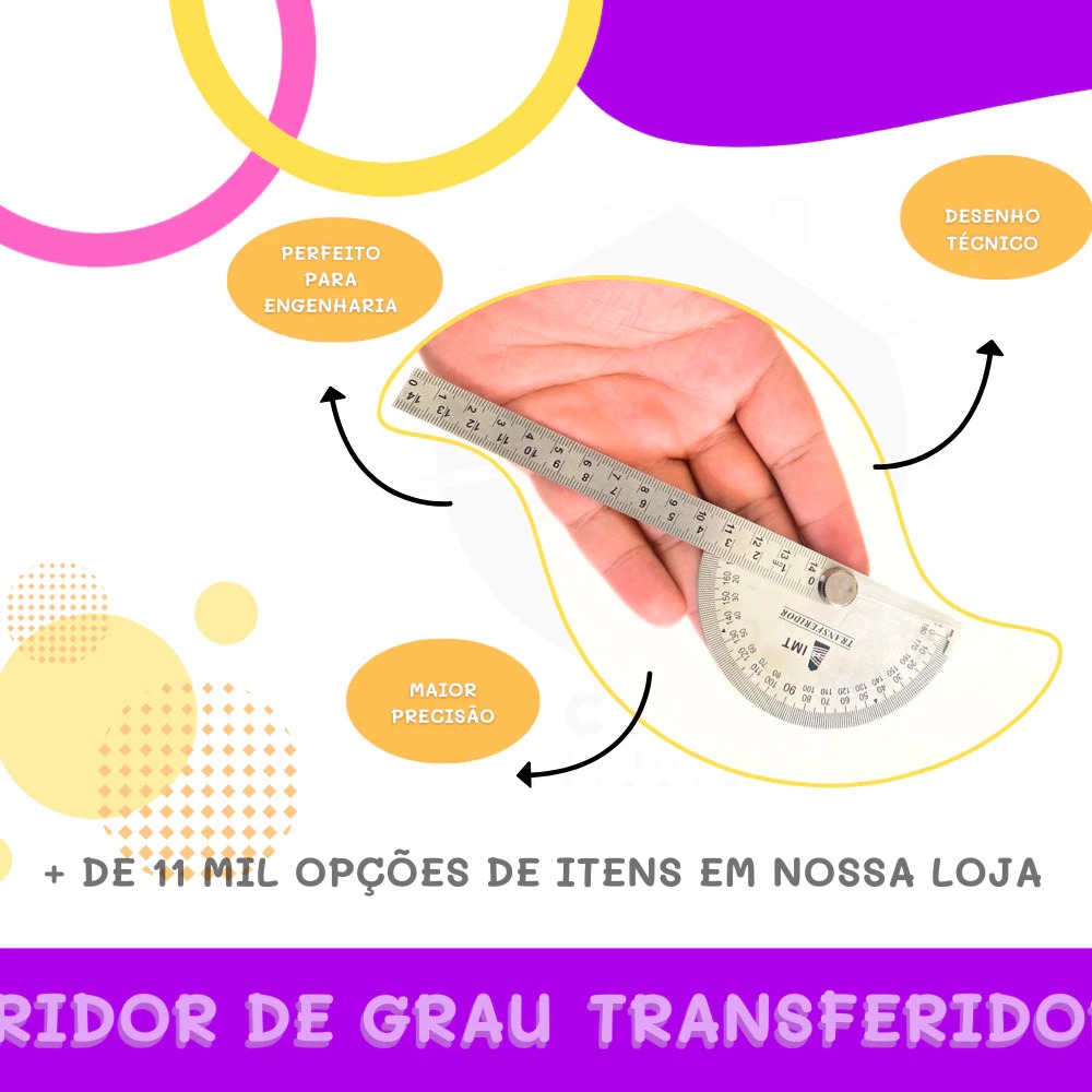 Transferidor de Grau Inox 180° - 90x150mm | Precisão | Engenharia ...