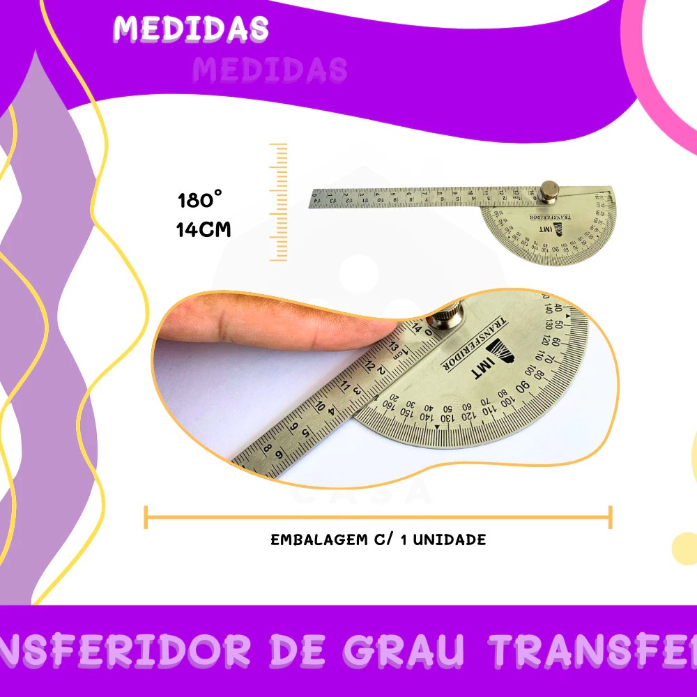 Transferidor de Grau Inox 180° - 90x150mm | Precisão | Engenharia ...