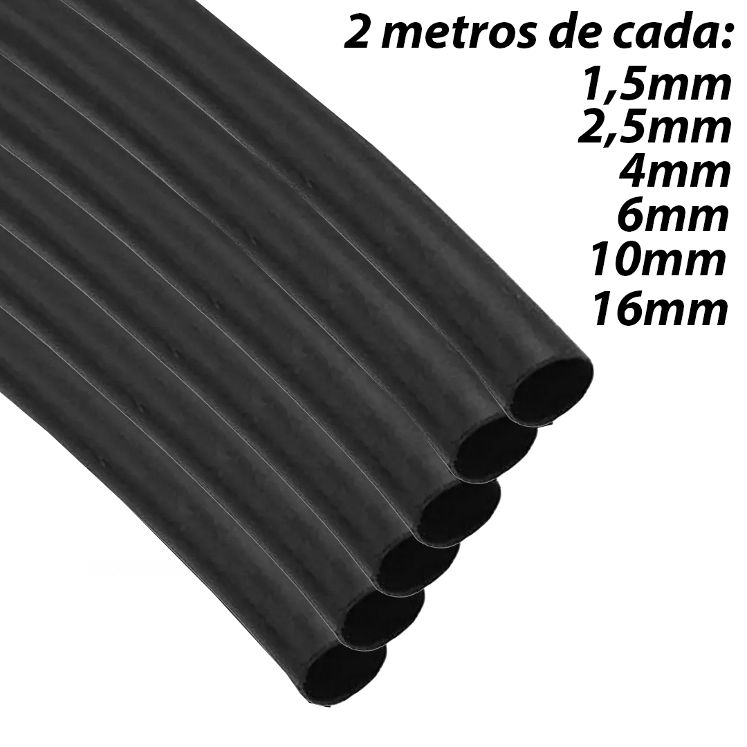 KIT ESPAGUET TERMO RETRÁTIL 1,5, 2,5, 4, 6, 10,16MM 2MT CADA - Elétrica ...
