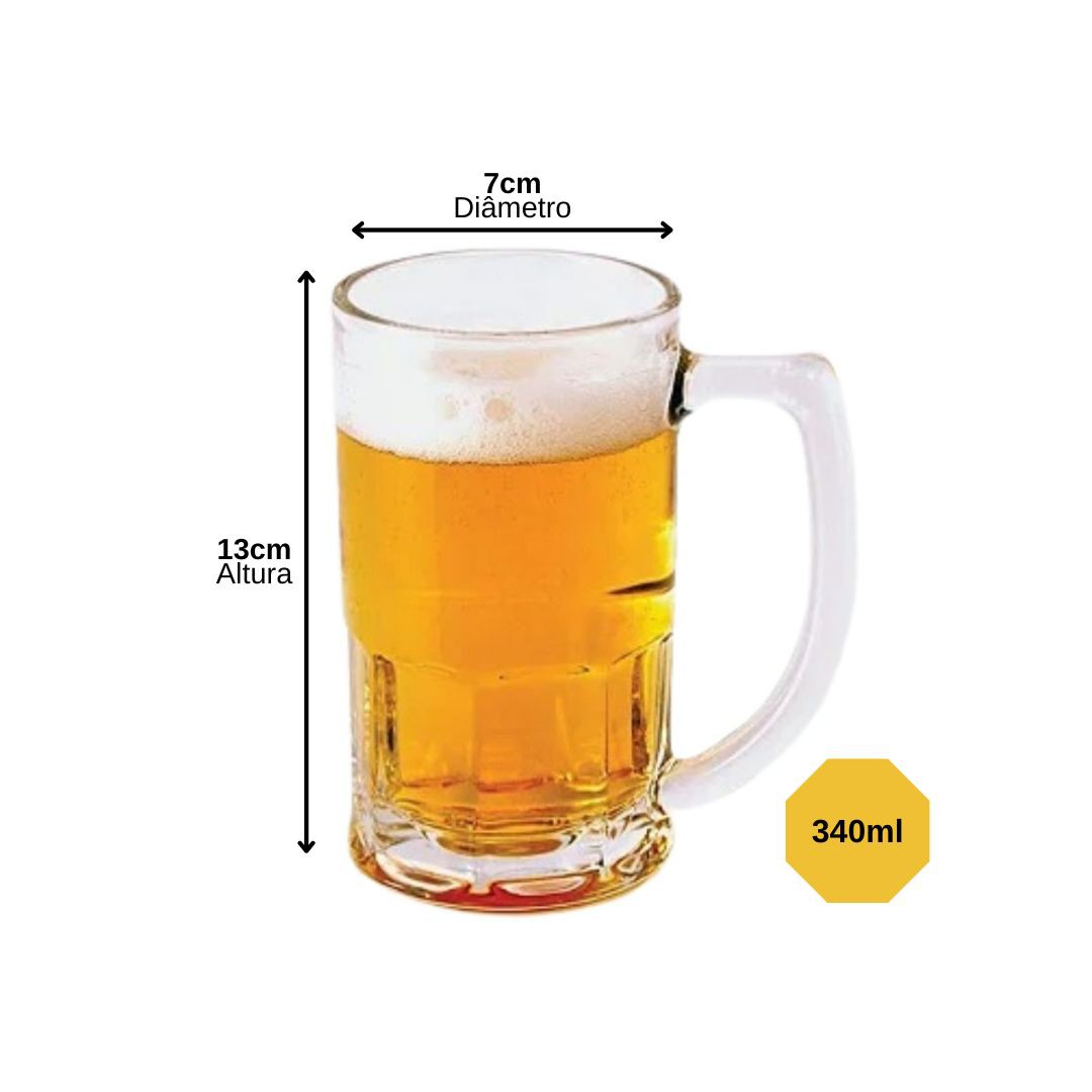 Caneca de vidro cerveja chopp festa presente 340ml Bristol - Loja Virtual Momentos Especiais