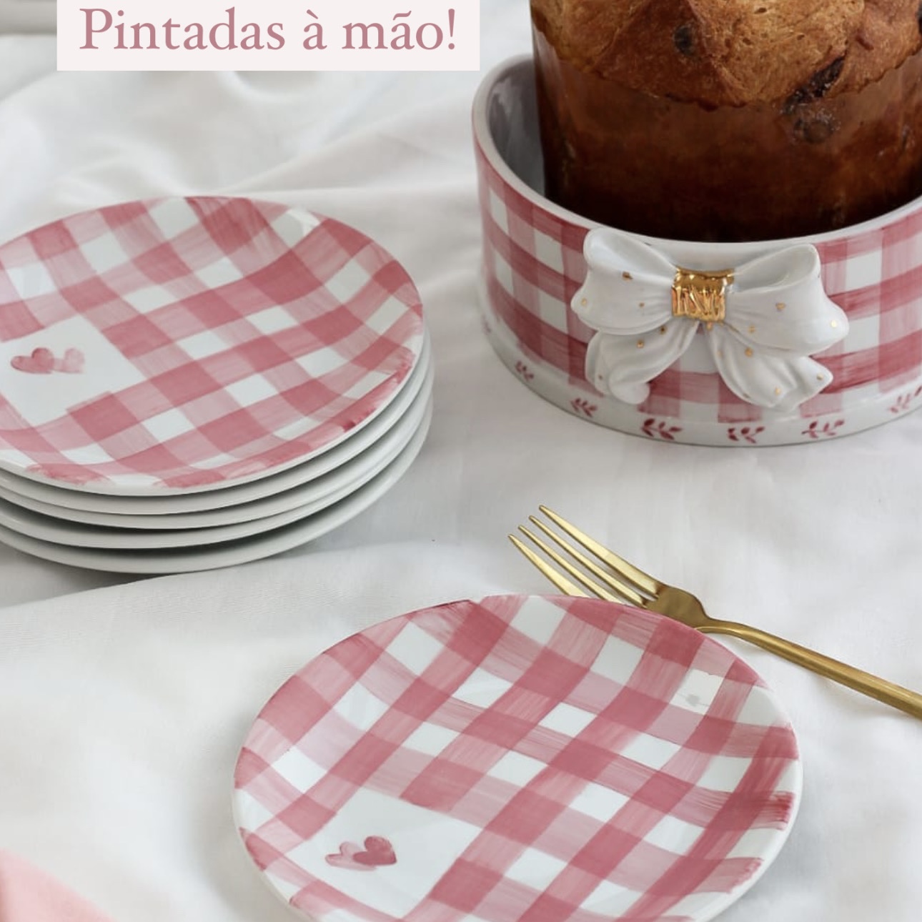 Pratinhos de Pão Pintados à Mão - Xadrez com Detalhe em Coração - To ...