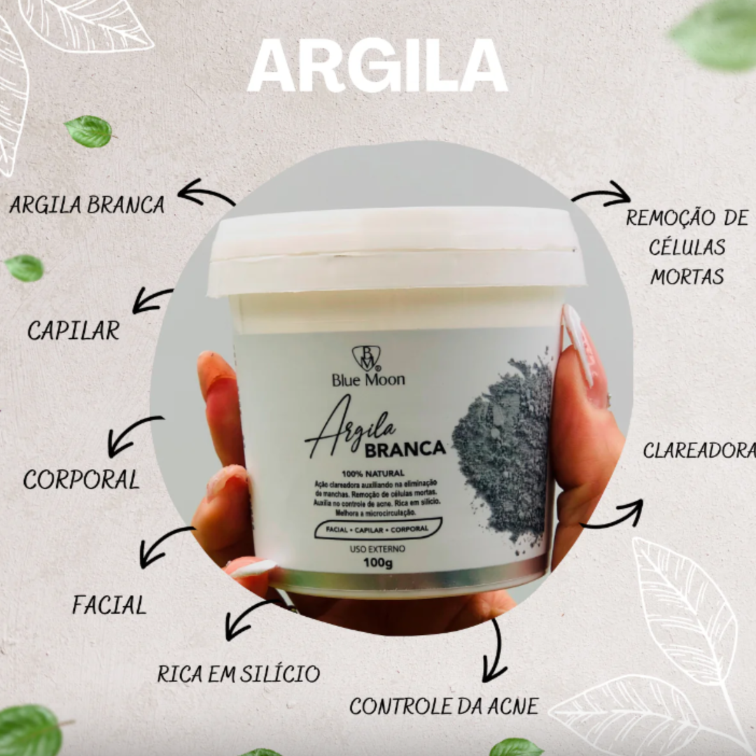 Argila Branca Facial, Capilar e Corporal 100% Natural - Blue Moon ...
