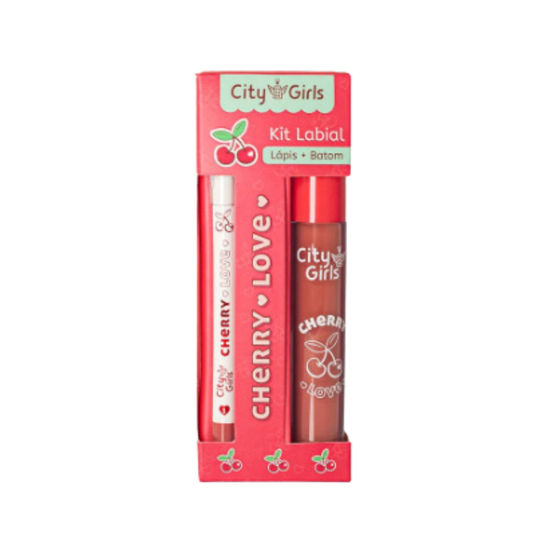 Kit Labial Lápis + Batom Cherry Love (COR 02) - City Girls - Glamour Nacional