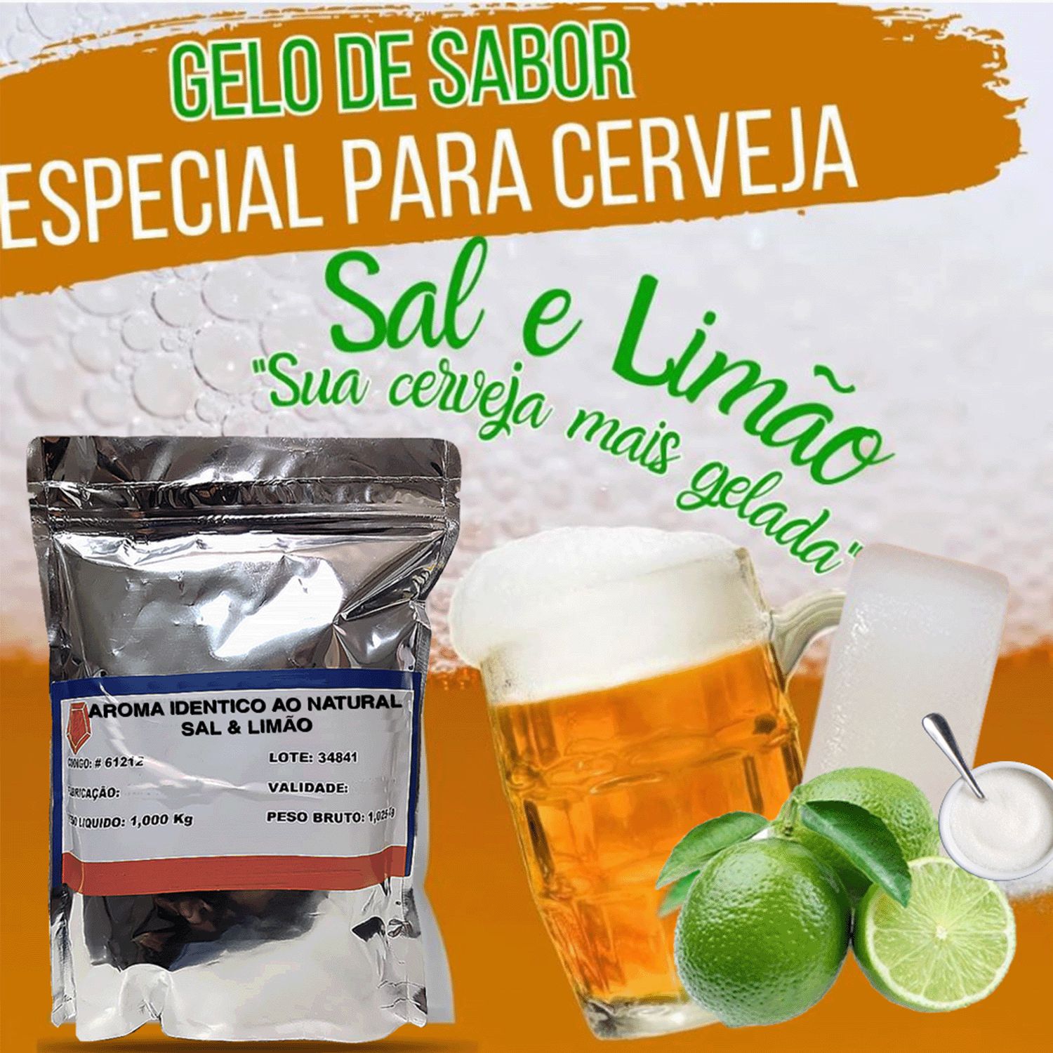 Aroma para Gelo Saborizado - Sal e Limão - Gelo P/ Cerveja - Biz Embalagens
