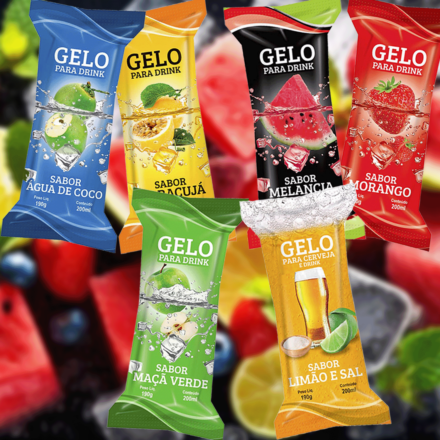 Saco BOPP Pérola 9,5x21 - KIT 6 PCTS / 6 SABORES - Biz Embalagens