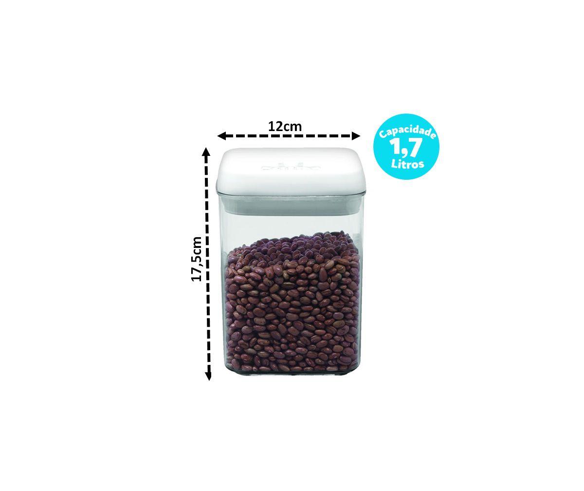 Pote Hermético Quadrado Lock Vácuo Acrílico Premium 1,7 Litros - Yazi ...