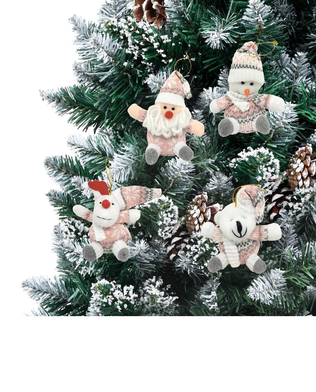 Kit 4 Bonecos Natalinos Pelúcia Pendente Rosa e Cinza 14cm Papai Noel ...