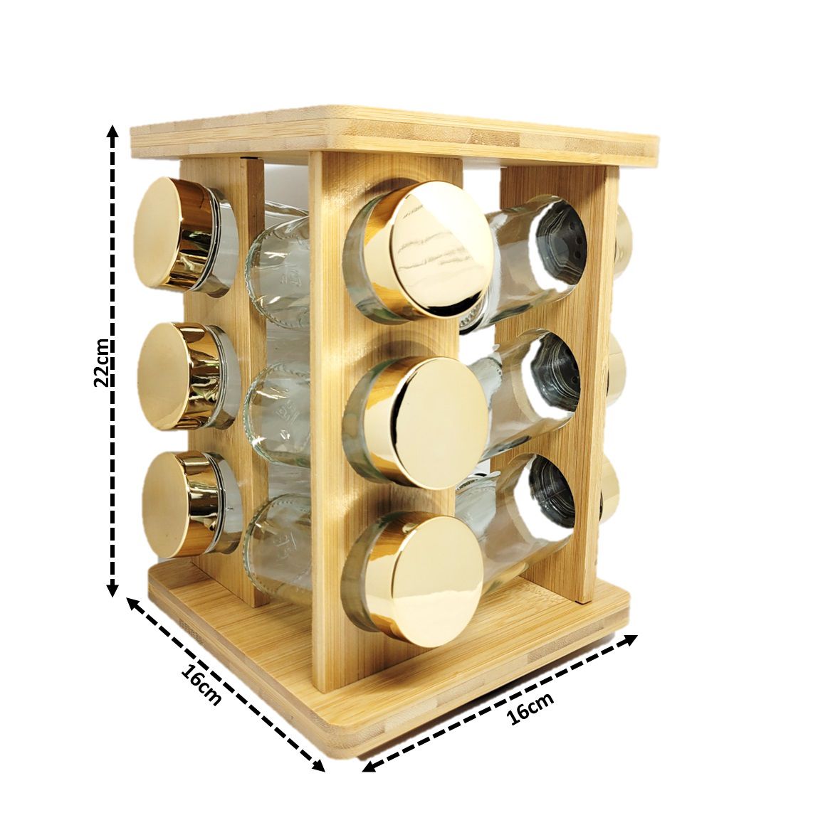 Porta Condimentos Giratório Bambu Eco Prime 12 Potes Tampa Dourado Gold ...