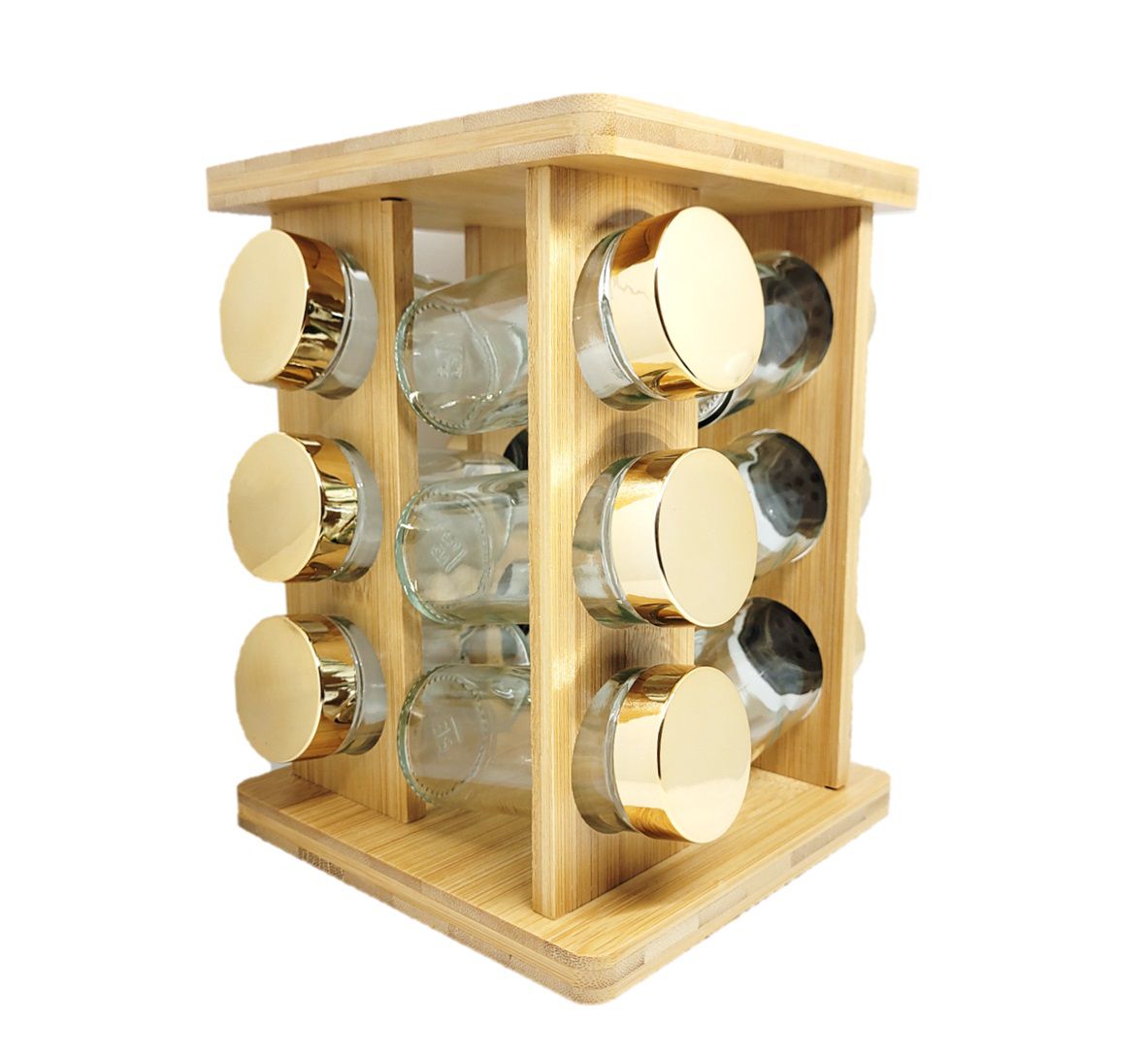 Porta Condimentos Giratório Bambu Eco Prime 12 Potes Tampa Dourado Gold ...