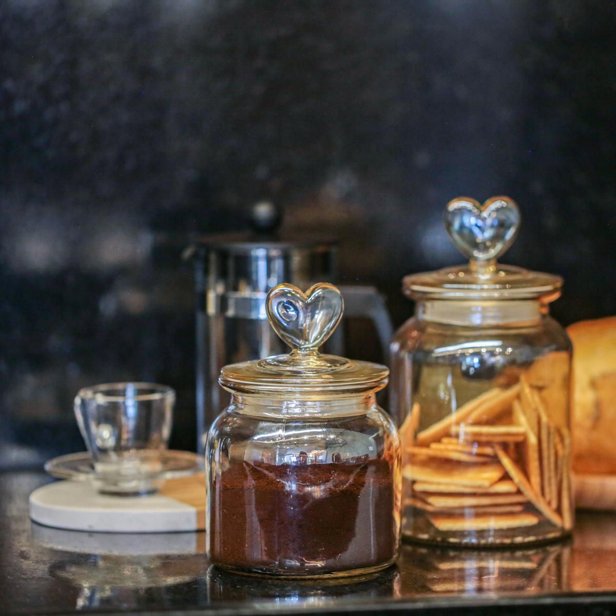 Jogo Pote Vidro Âmbar Decor Afeto Coração 3 Tamanhos 650ml, 1L e 1,3L ...