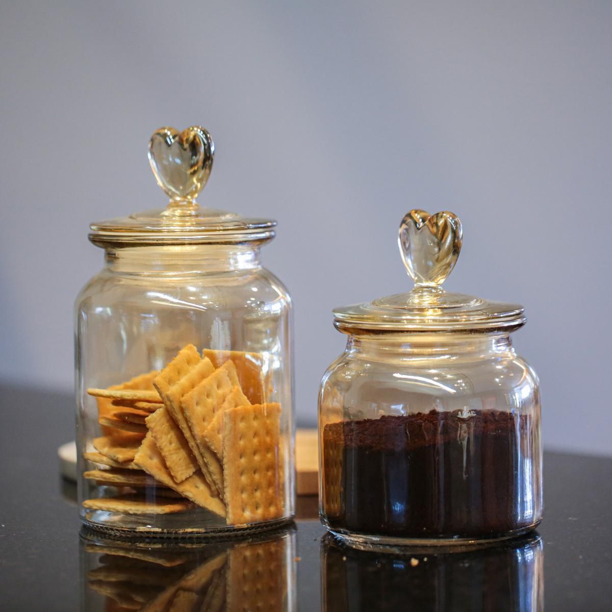 Jogo Pote Vidro Âmbar Decor Afeto Coração 3 Tamanhos 650ml, 1L e 1,3L ...