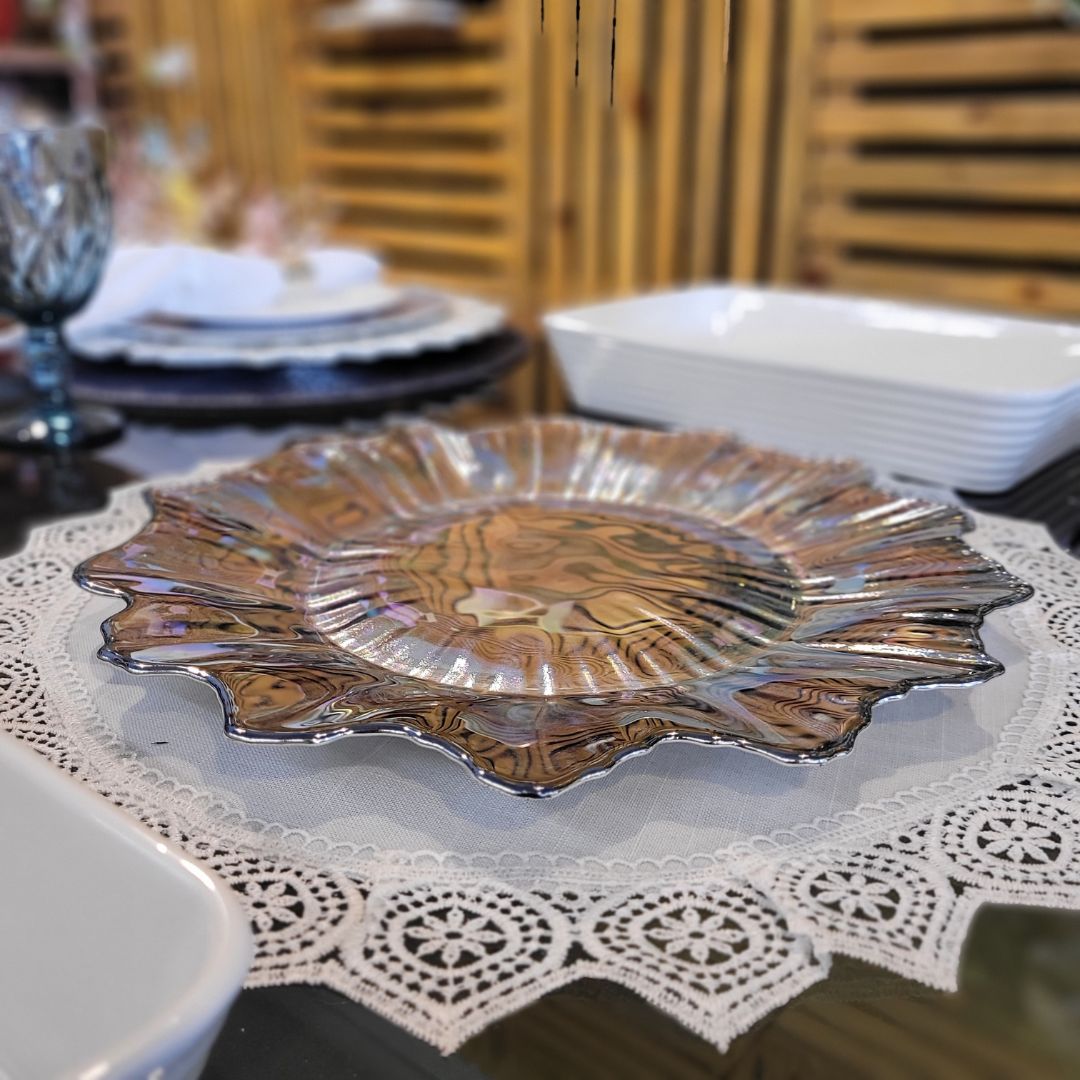Centro de Mesa Vidro Flor Prata Furta Cor Luxo 33cm - Home Decor ...