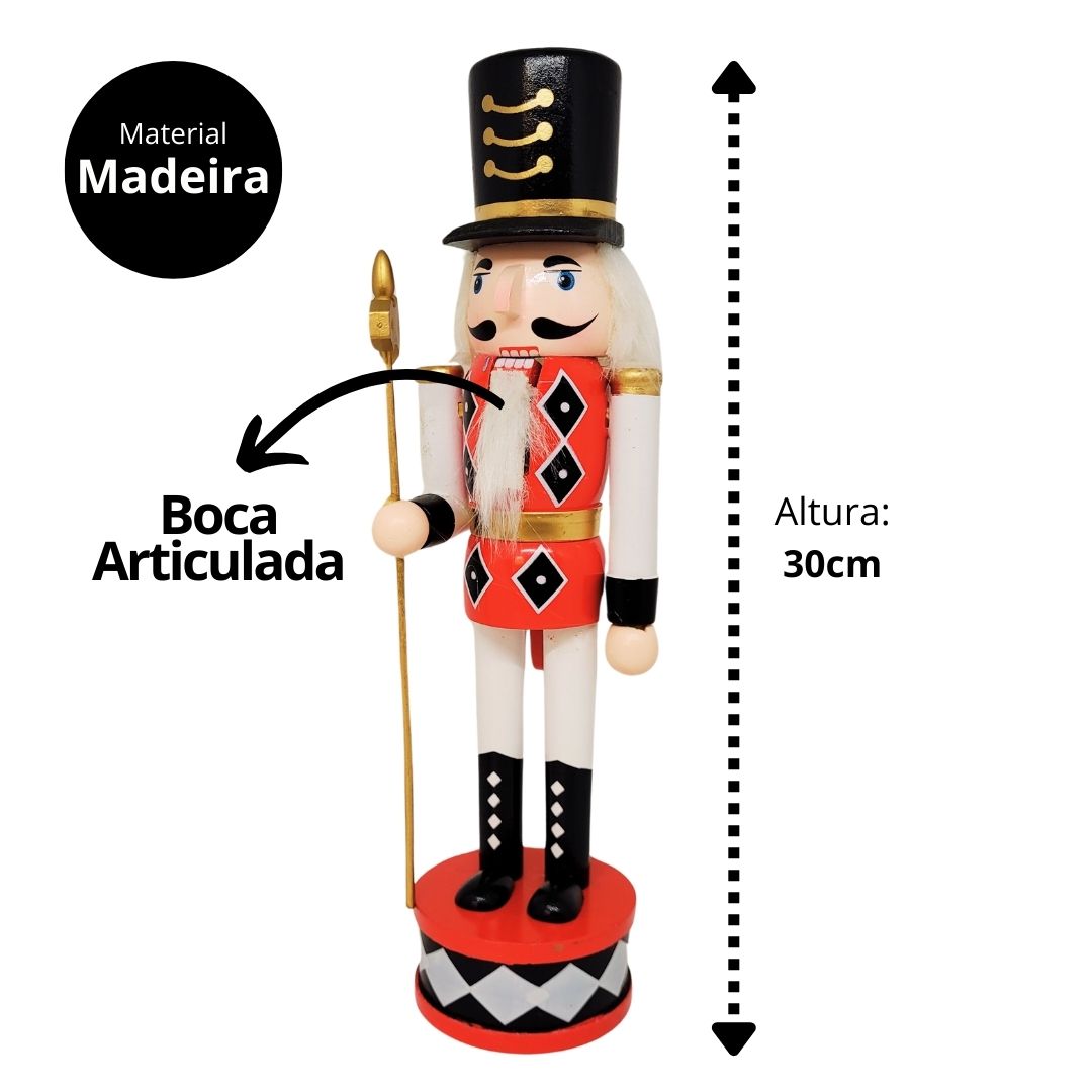 Quebra Nozes Soldado Decorado Madeira Vermelho e Preto 30cm Boca ...