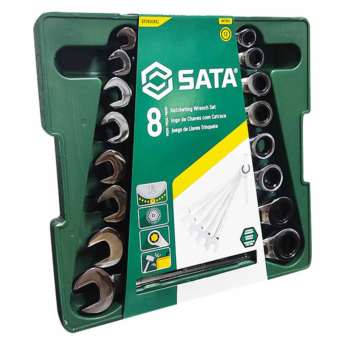 Jogo Chave Combinada Catraca 08Pçs 08 a 19mm SATA ST08008SJ - Parafusos ...