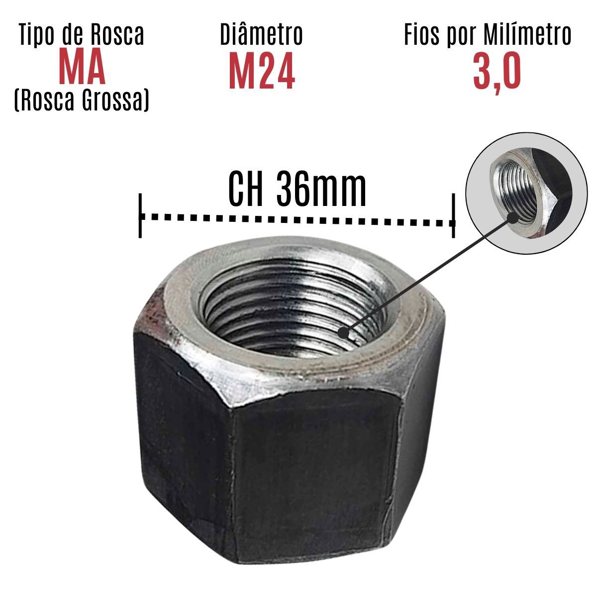 Porca Sextavada Dupla Alta Milímetro Rosca Grossa Rosca Fina ...