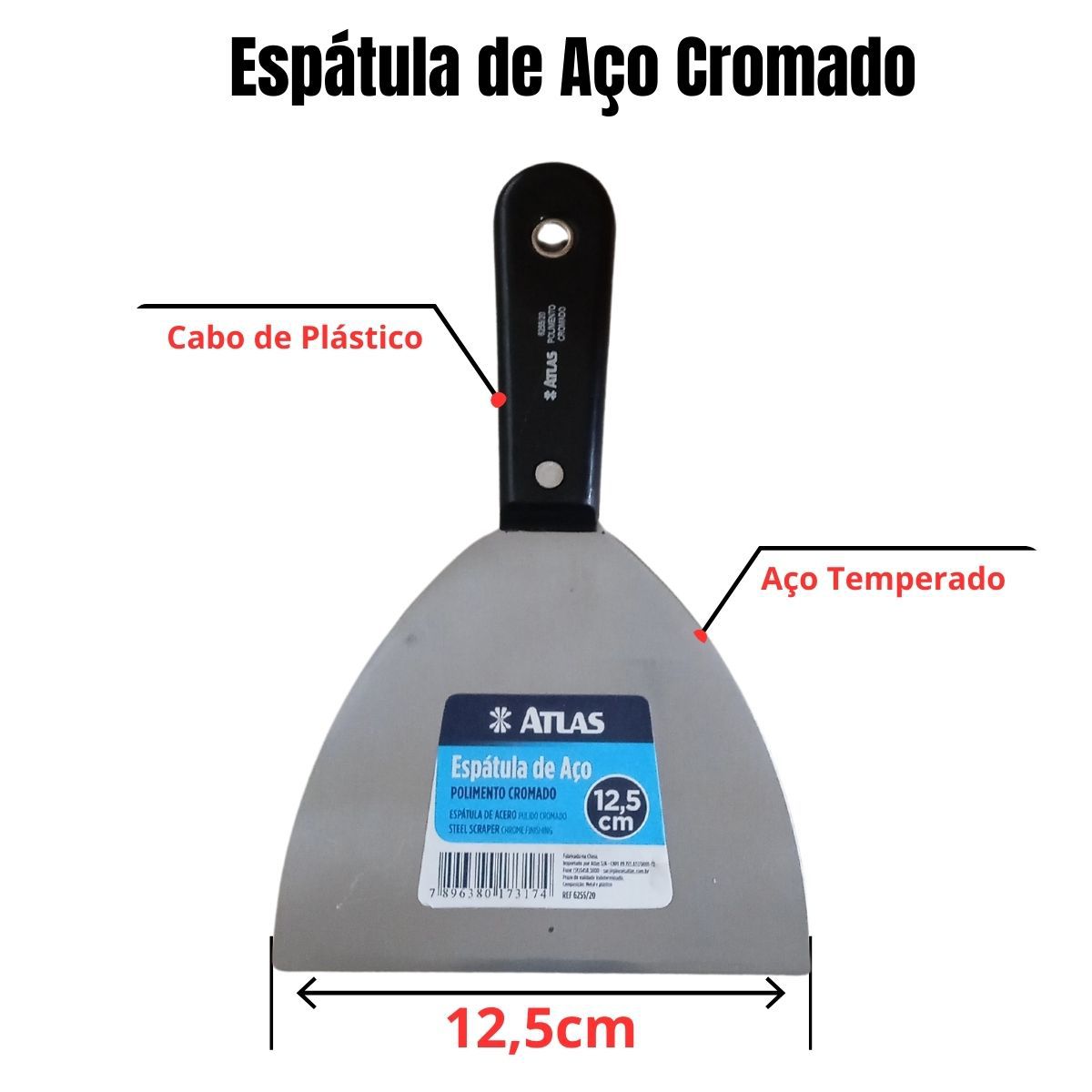 Espatula de Aço Cromado com Cabo Plástico Resistente ATLAS - Parafusos ...
