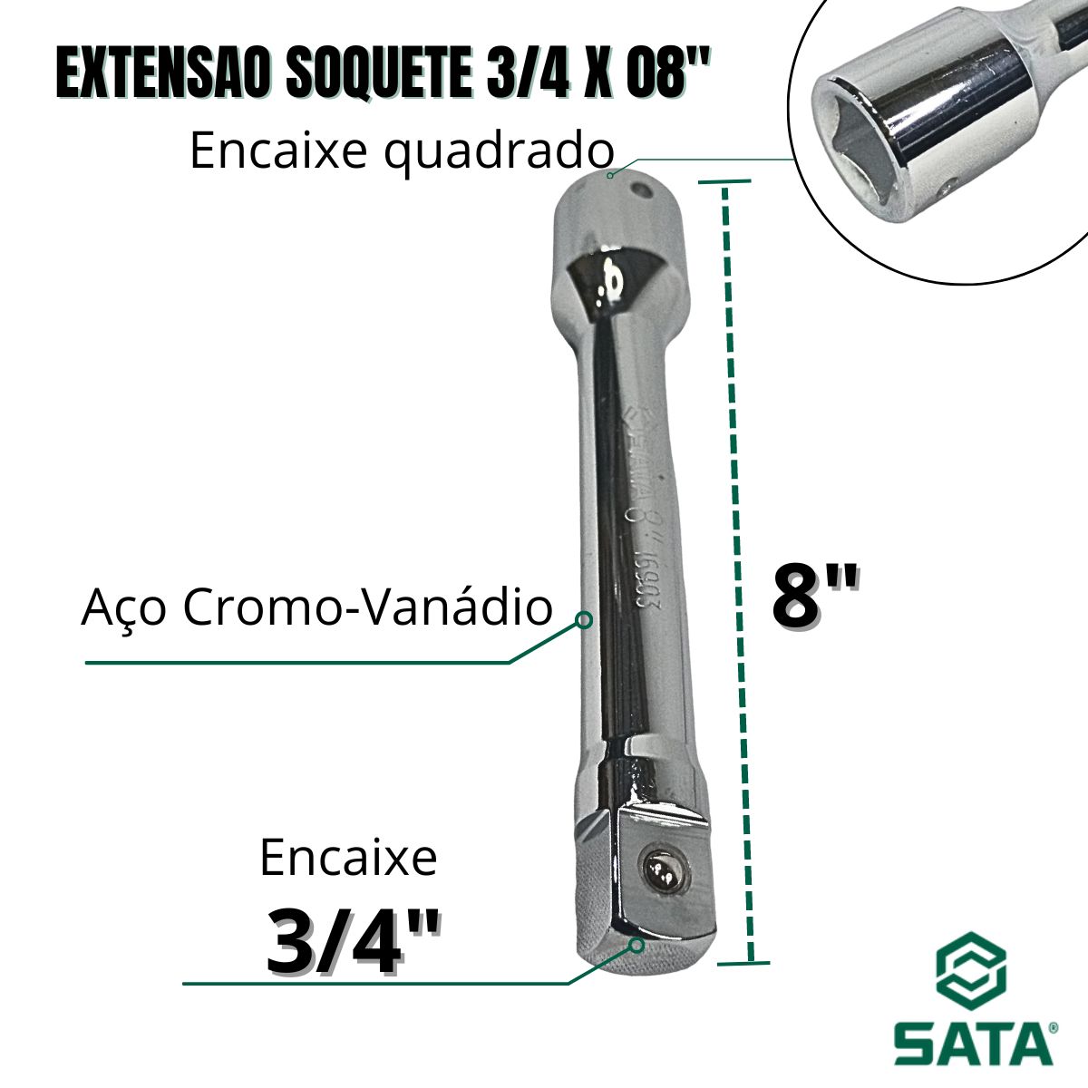 Extensão Alongador Prolongador para Soquete Encaixe 3/4 SATA ...