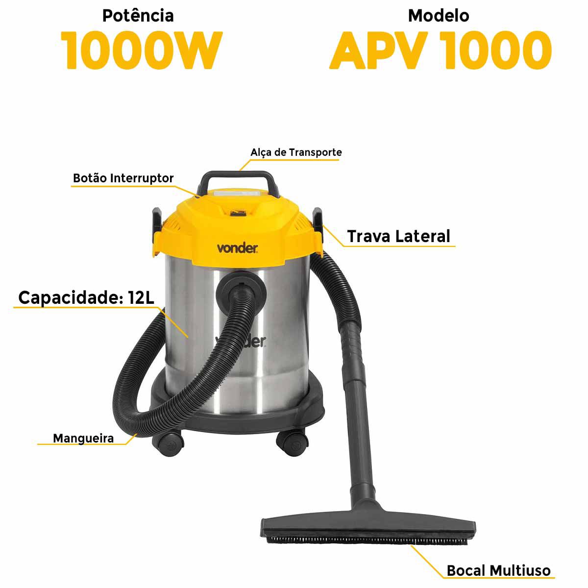 Aspirador de Pó e Agua APV 1000 12 Litros VONDER - Parafusos e ...
