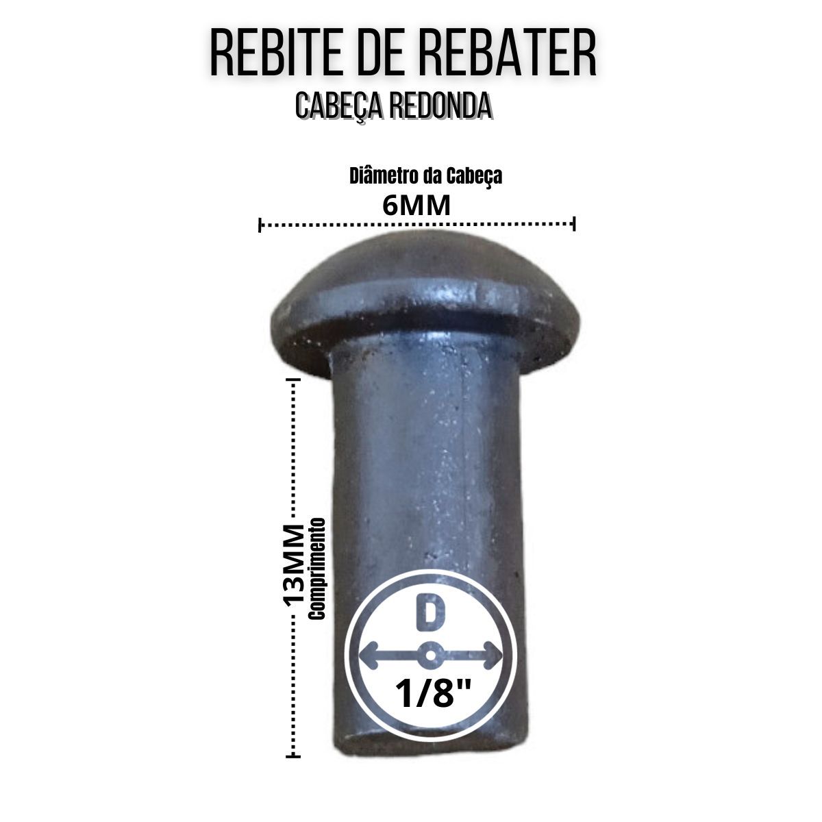 Rebite Rebater Cabeça Redonda 1/8" Maciço Ferro Fixar Unir - Parafusos ...