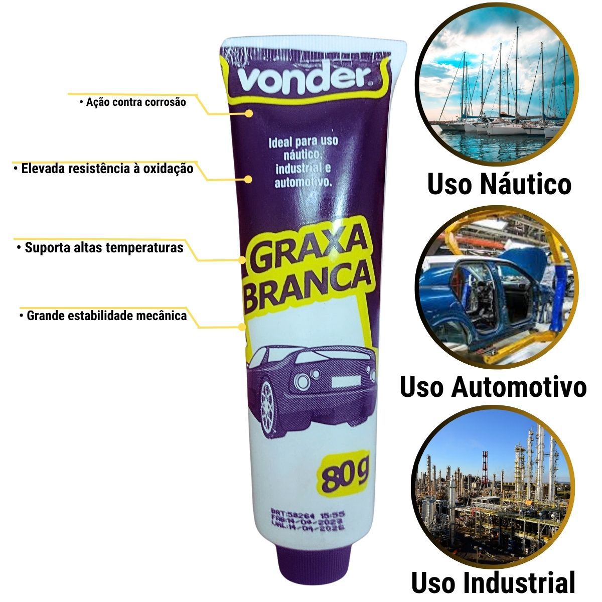 Graxa Branca Tubo 80g Náutico Industrial Automotivo VONDER - Parafusos ...