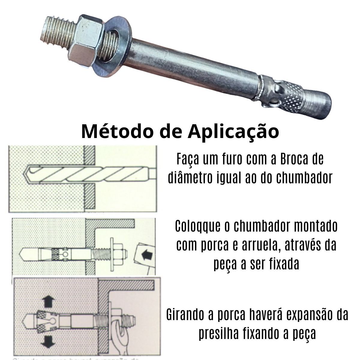 Chumbador Parabolt PBA com Porca e Arruela Concreto Alvenaria - Parafusos e Ferramentas Especiais