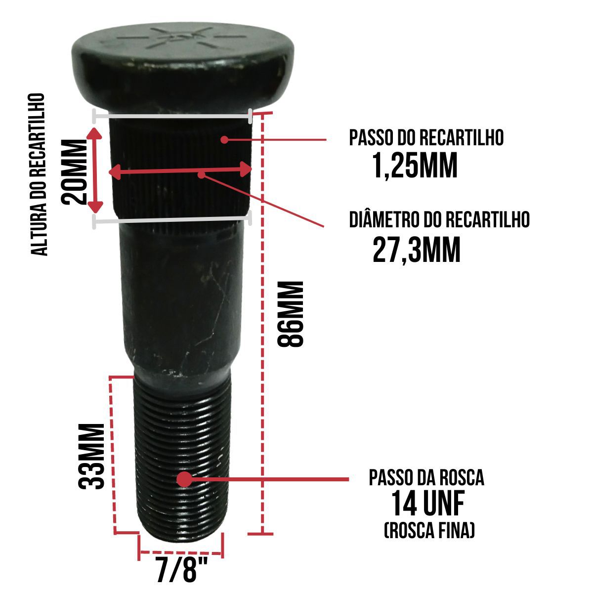 Parafuso de Roda de Alumínio Diant e Tras 7/8 Recartil VOLVO ...