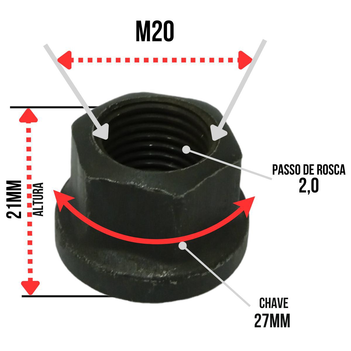 Porca de Roda Flangeada M20 X 21MM CH 27 Dianteira Traseira - Parafusos ...