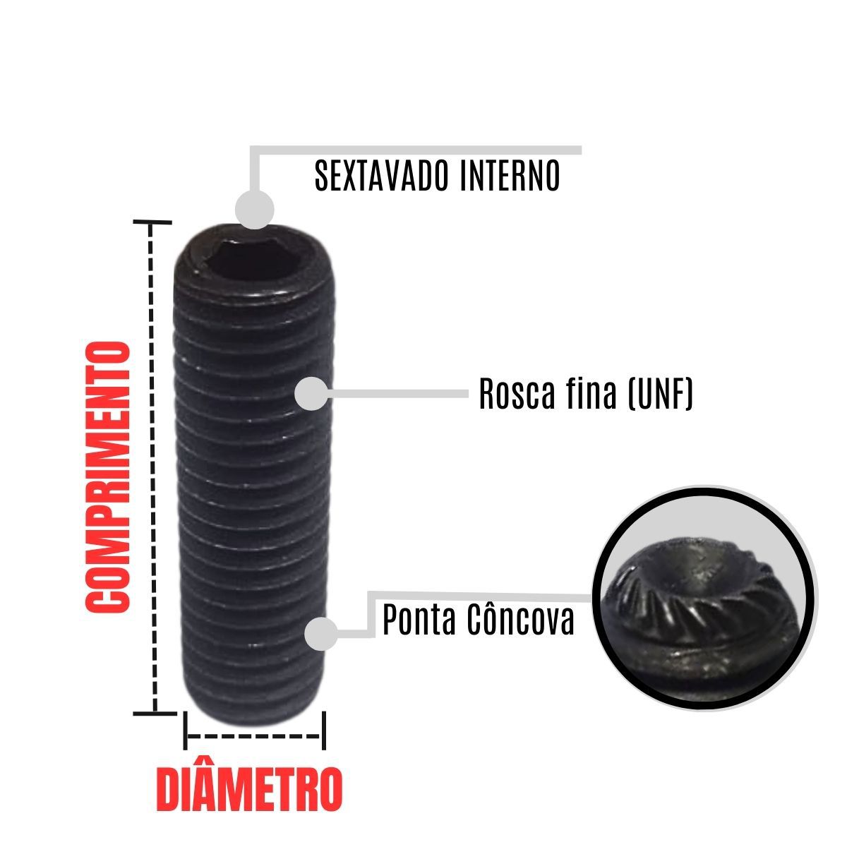 Parafuso Allen Sem Cabeça Sextavado Interno Rosca Fina UNF - Parafusos ...