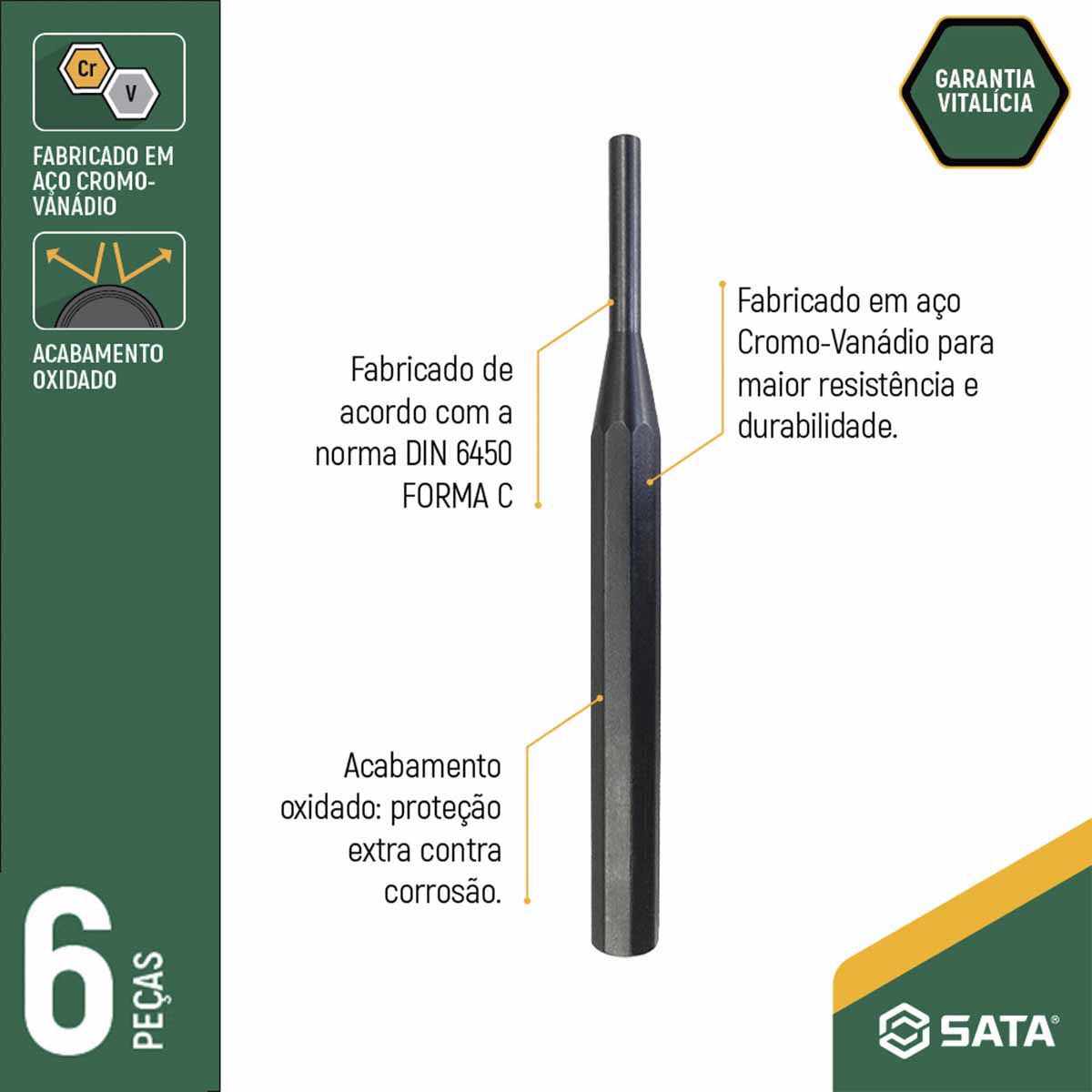 Jogo de Saca Pino Aço Cr-Vanádio com 06 Peças 2,5 a 8mm SATA ...