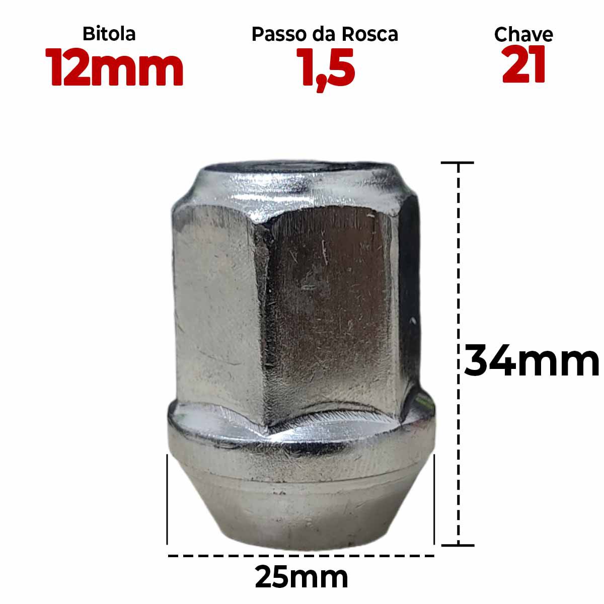 Porca de Roda Cônica Corolla Cromada 12mm Fio 1,5 CH21 - Parafusos e ...