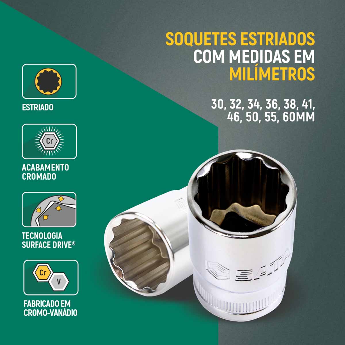 Jogo Soquetes Estriados Encaixe 3/4 com 15Pç SATA ST09015SJ - Parafusos ...