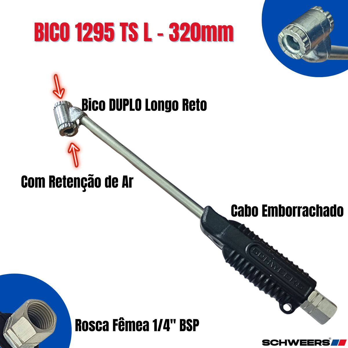 Bico Para Encher Pneus Duplo Longo 1295 TS L 320mm SCHWEERS - Parafusos ...