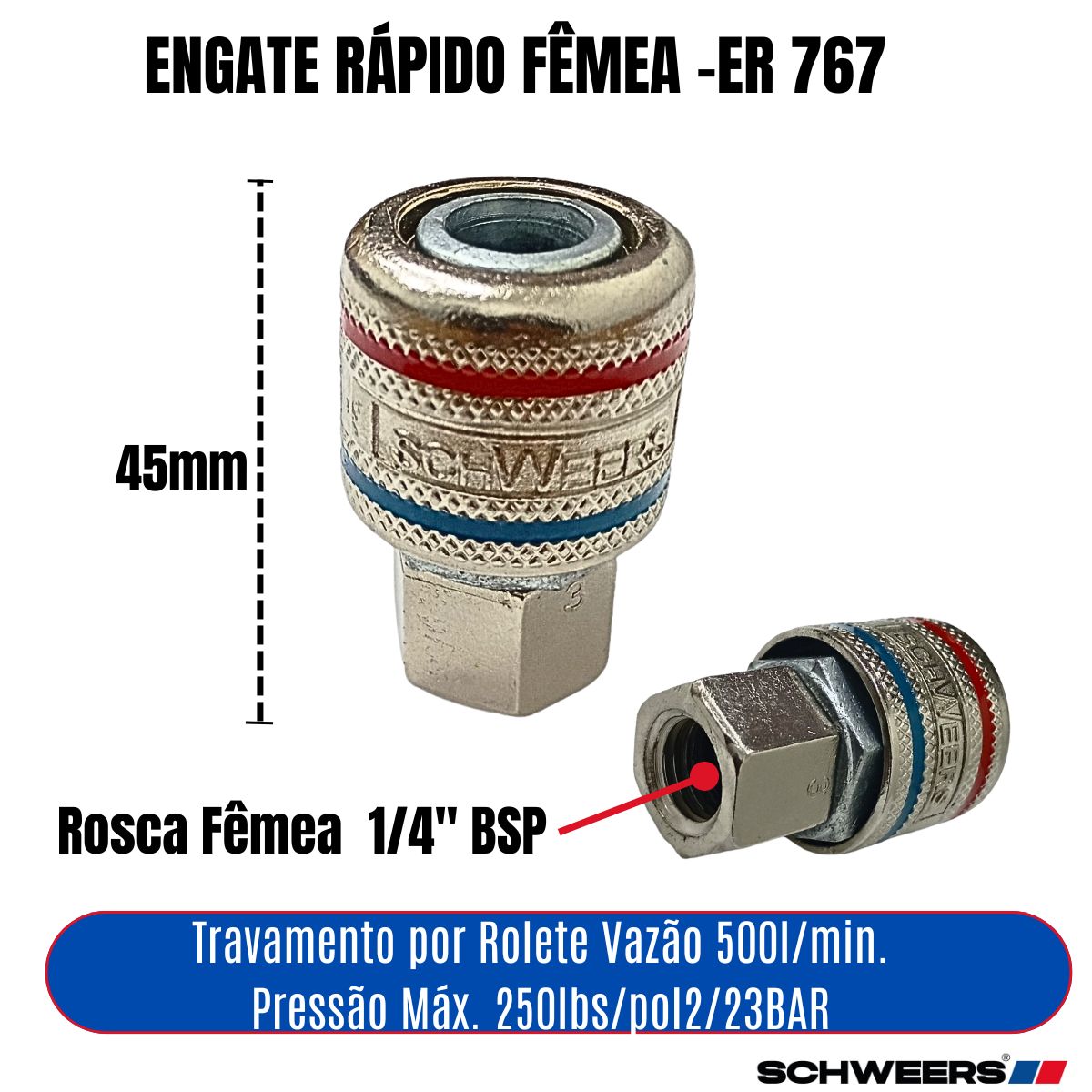 Engate Rápido Rosca Femea 1/4 BSP Ar Comprimido SCHWEERS - Parafusos e Ferramentas Especiais