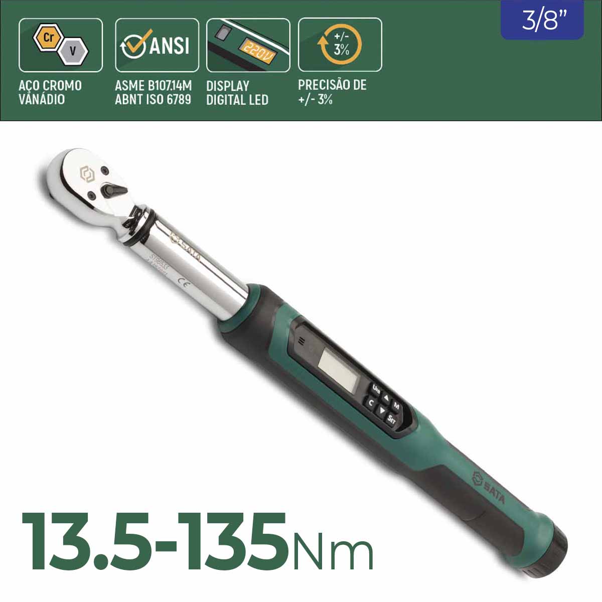 Torquímetro Digital Ângulo 3/8 Pol 10-135Nm SATA ST96533 - Parafusos e Ferramentas Especiais