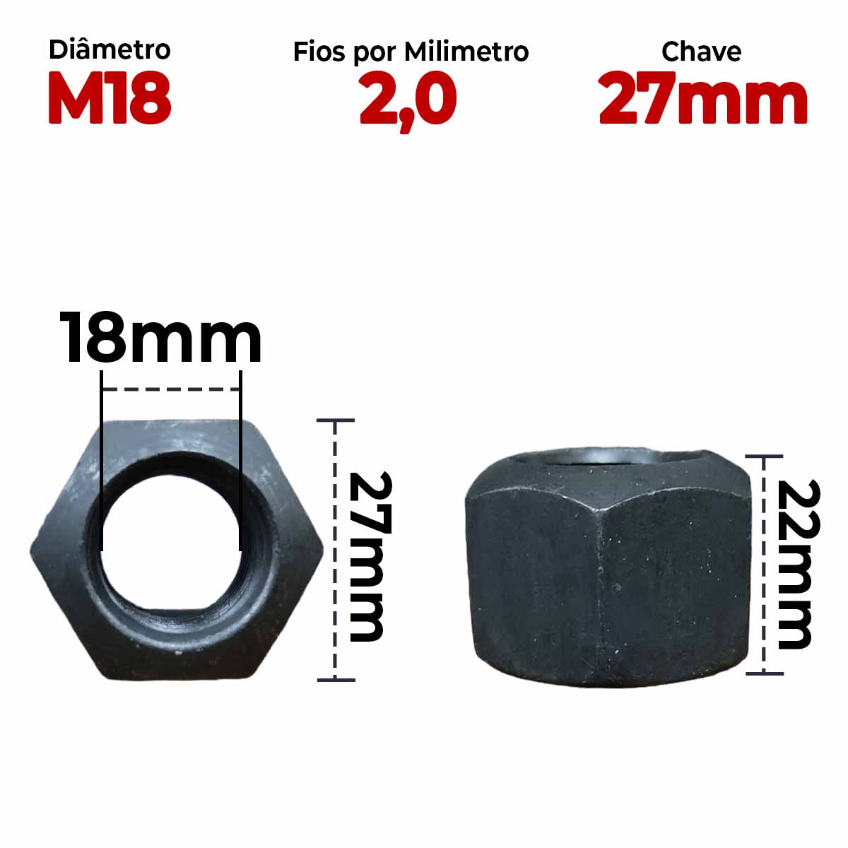 Porca de Roda 18mm Fio 2,0 Chave 27 Scania - Parafusos e Ferramentas ...