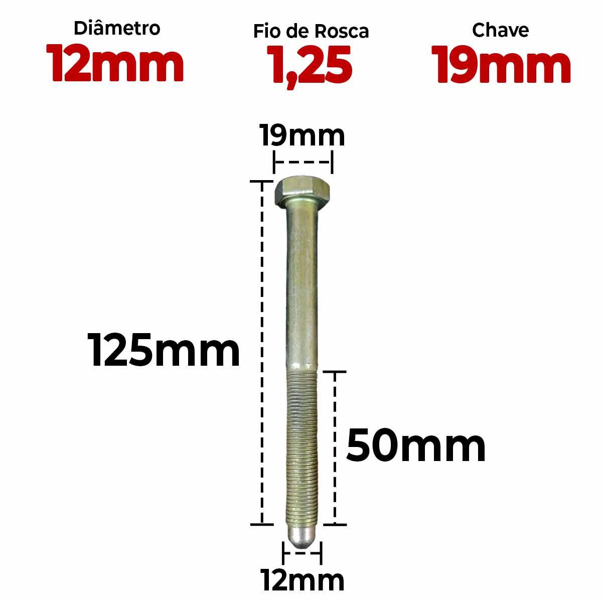 Parafuso do Motor de Partida 12x125mm Fio 1,25 FIAT - Parafusos e ...