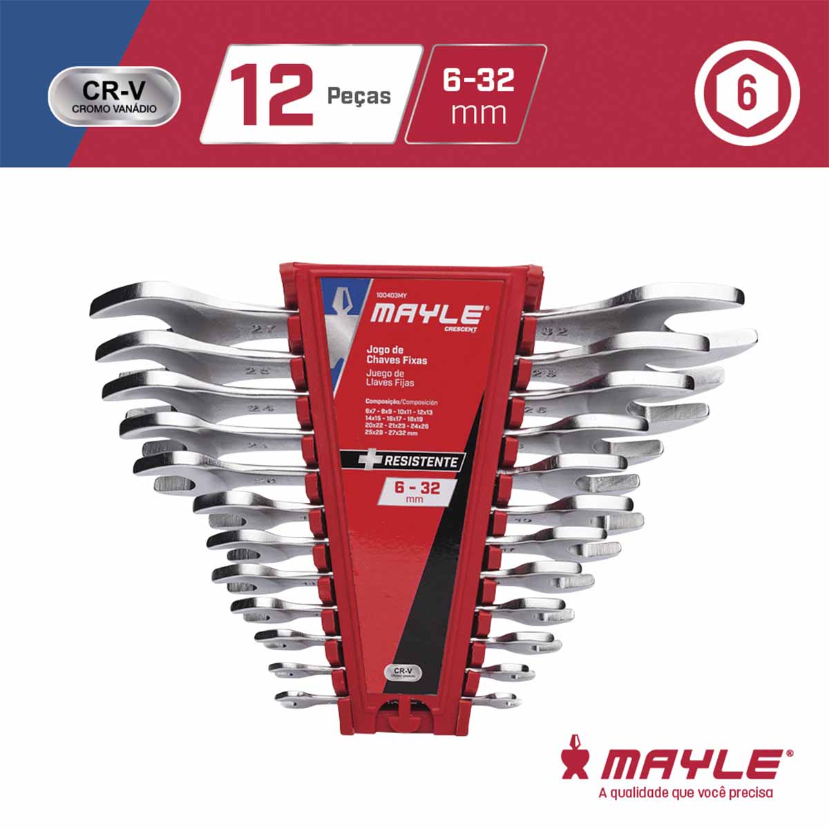 Jogo de Chave Fixa 06 a 32mm Aço Cr-V MAYLE 12Pç 100403 - Parafusos e ...