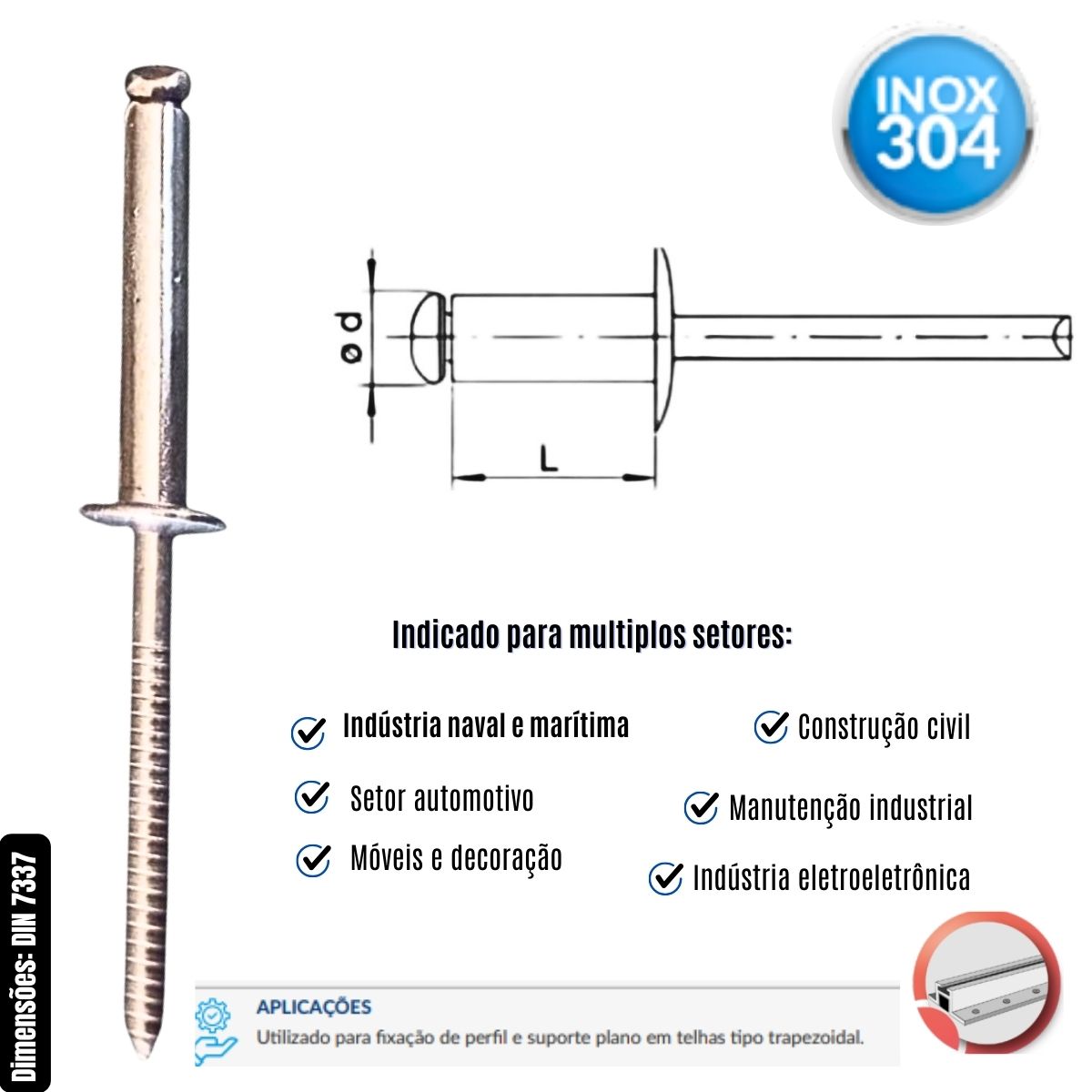Rebite Pop Repuxo 304 Aço Inox Polido Fixações Uniões Diversas ...