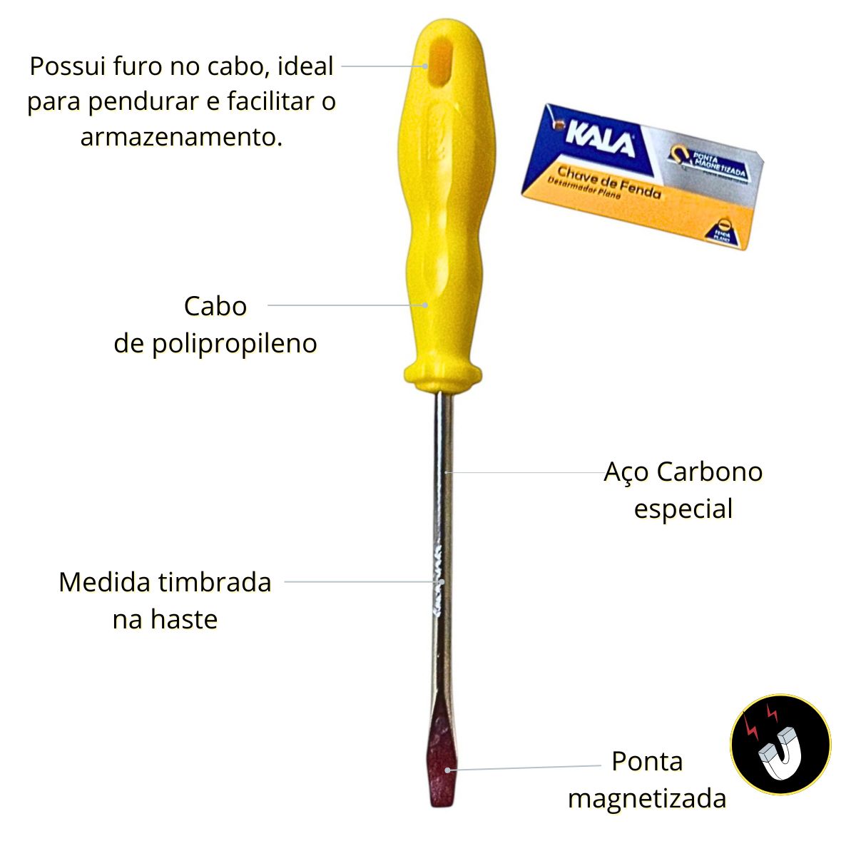 Chave de Fenda em Polegada Aço Carbono Ponta Magnetizada KALA ...