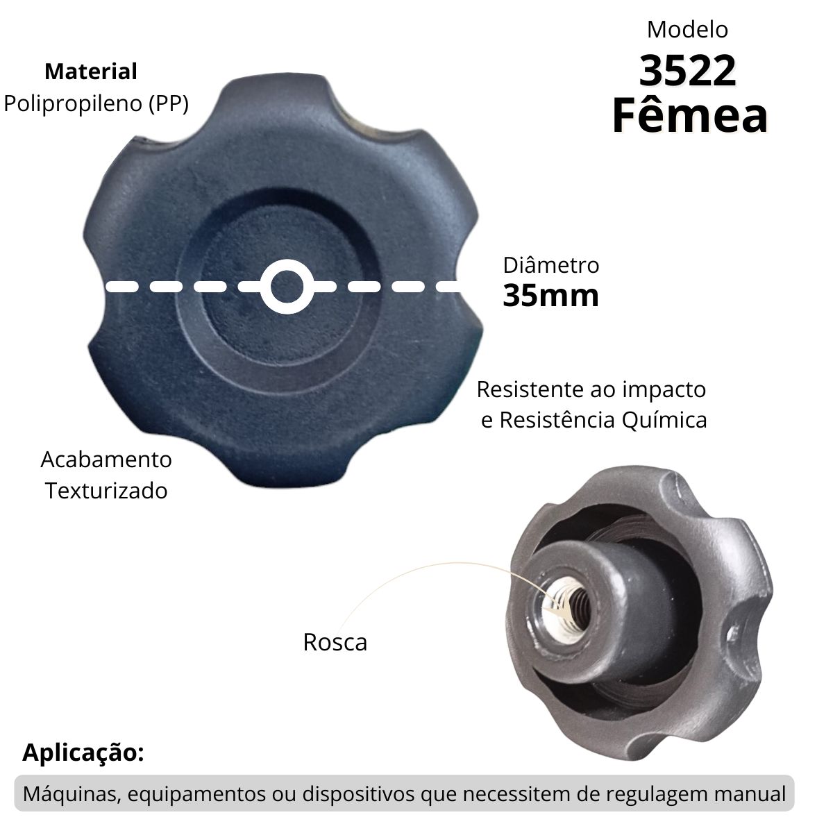 Manipulo Femea 3522 Margarida Plastico 35mm Pol e Mm - Parafusos e ...