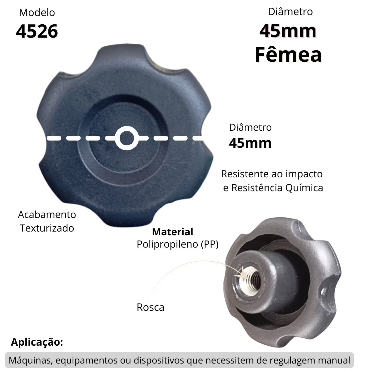 Manipulo Femea 4526 Margarida Polipropileno 45mm Pol e Mm - Parafusos e ...