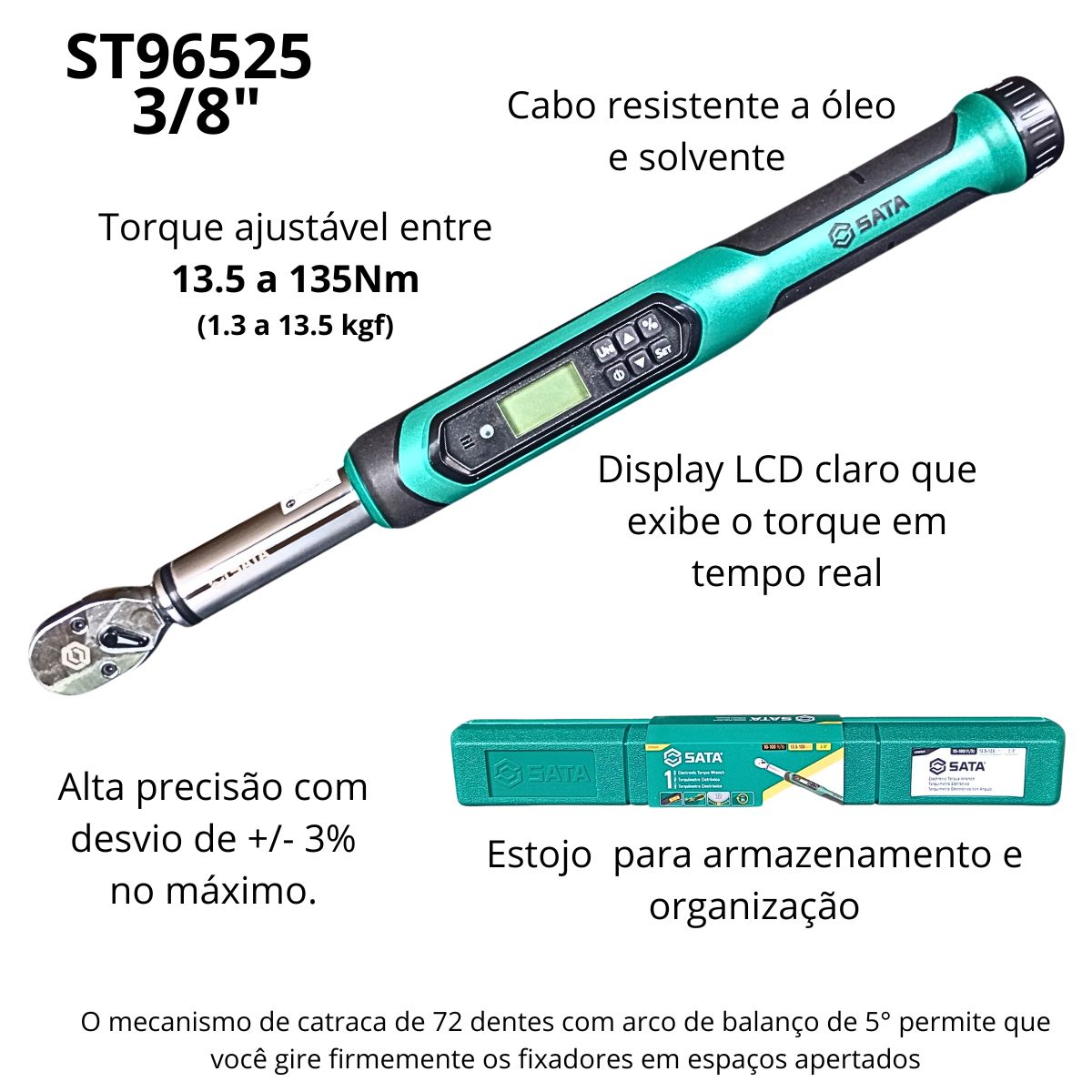 Torquimetro Digital de Estalo 3/8" 13 a 135NM SATA ST96525 - Parafusos e Ferramentas Especiais