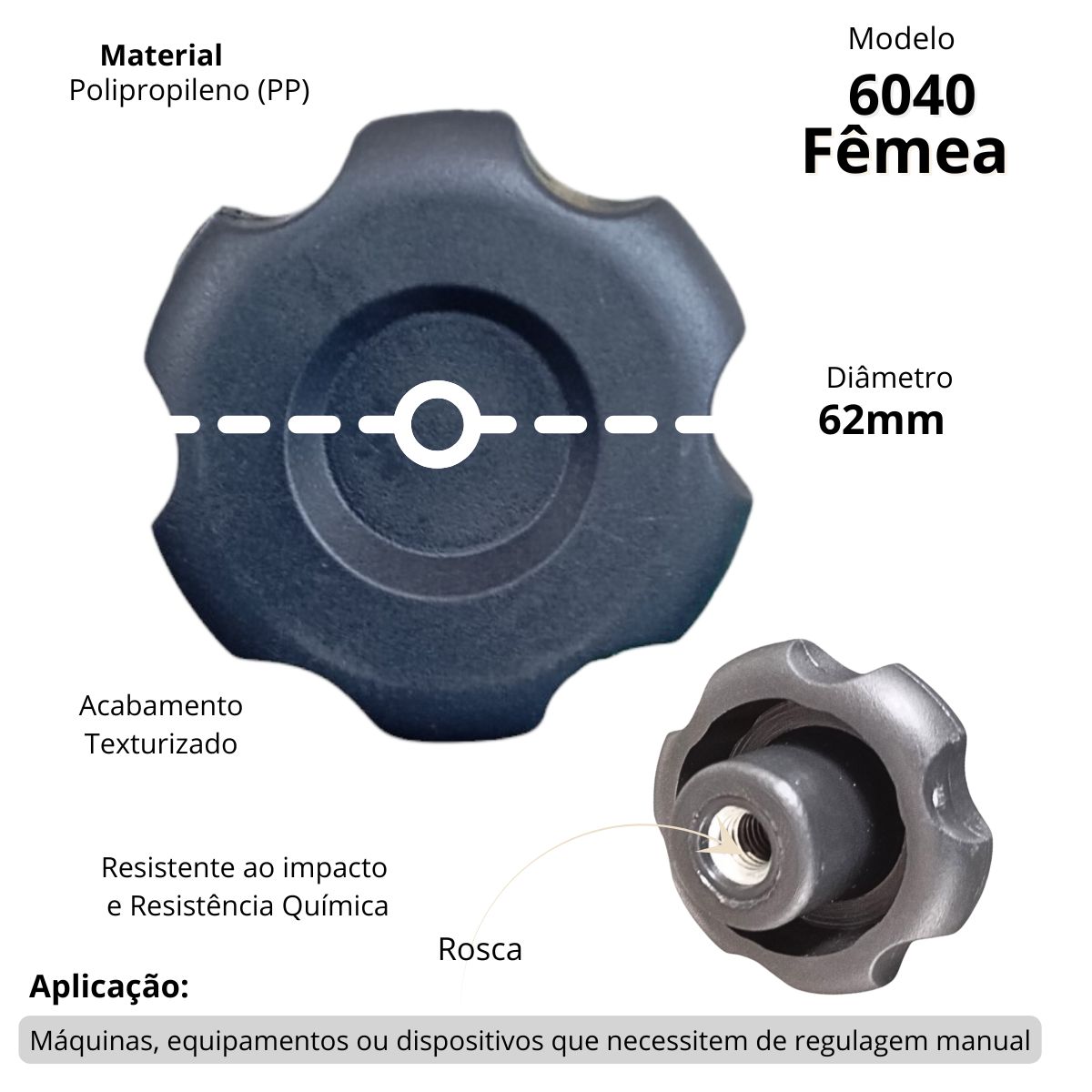Manipulo Femea 6040 Margarida Plastico Polipropileno 62mm - Parafusos e ...
