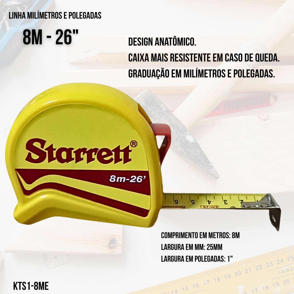 Trena de Bolso comTrava 8M Mede MM e Pol STARRETT KTS1-8ME - Parafusos ...