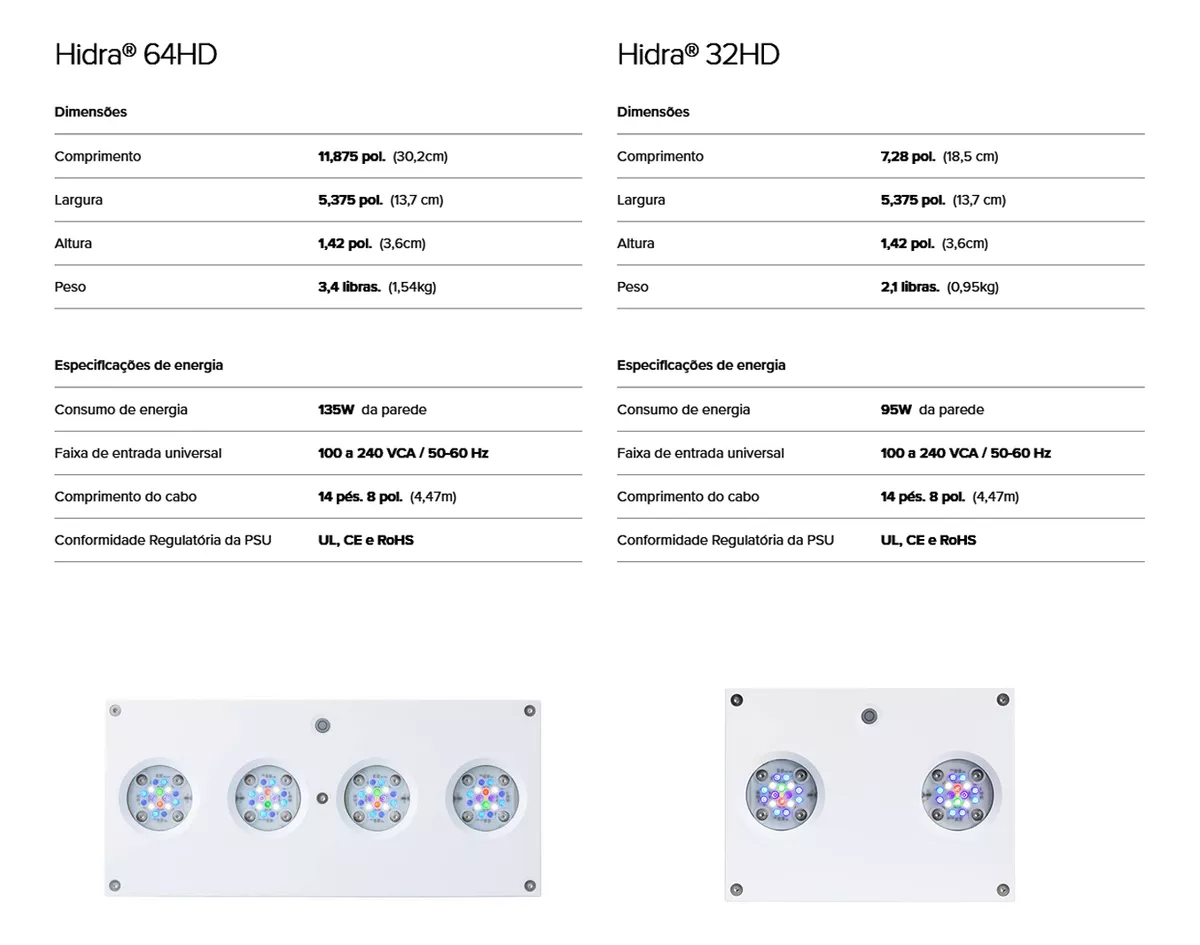 Luminária Hydra 32 HD 95w Branca Marinhos - Aquaillumination - Franco ...