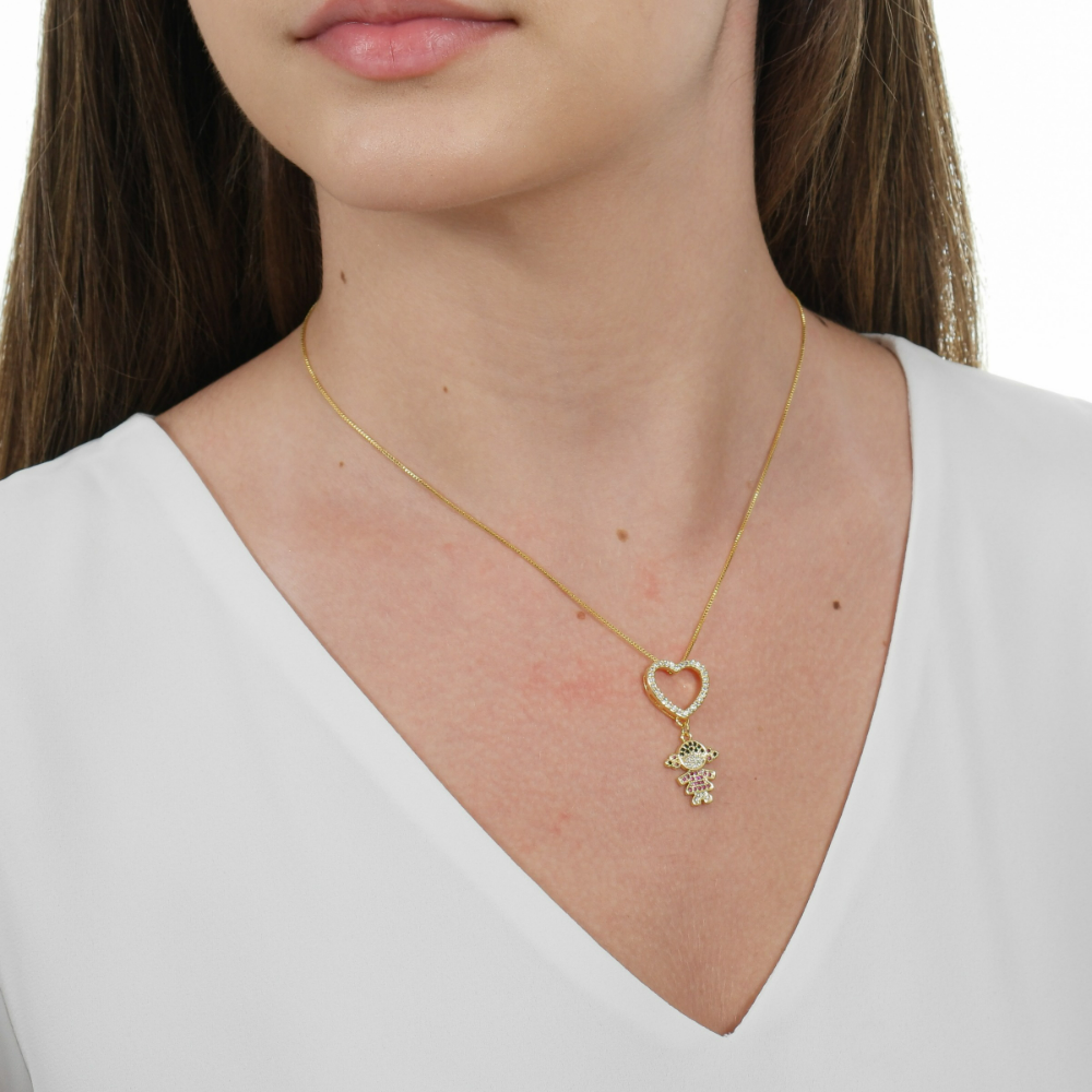 Colar mãe de menina colorida com coração - Azaliz