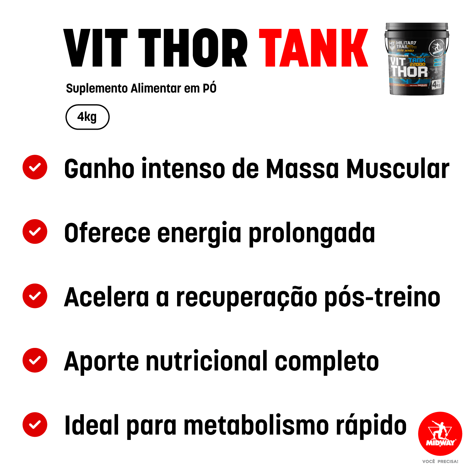 Vit Thor Tank Chocolate 4kg - Loja Midway Labs - Os melhores suplementos alimentares estão aqui