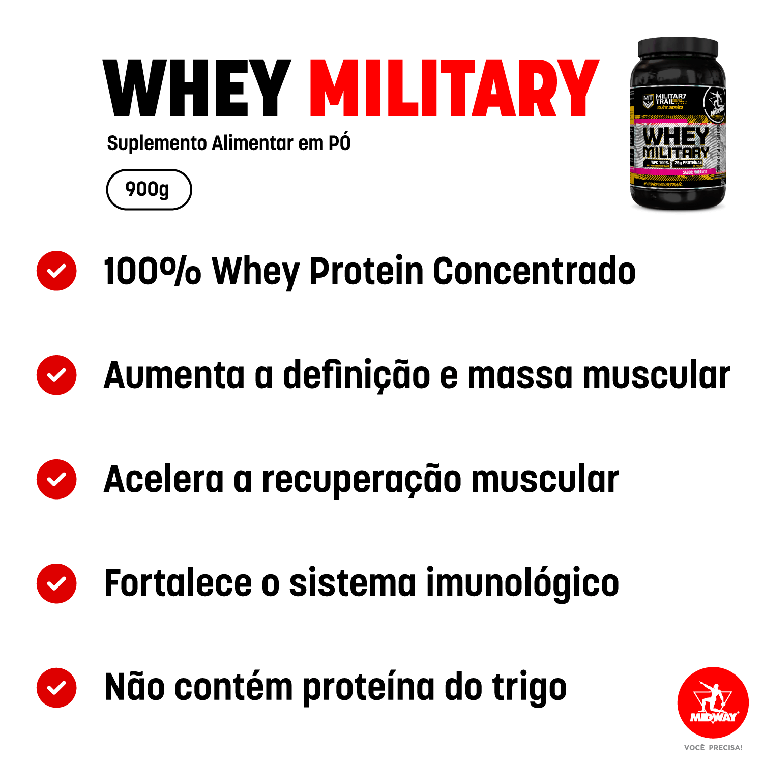 Whey Protein Military Morango 900g - Loja Midway Labs - Os melhores ...