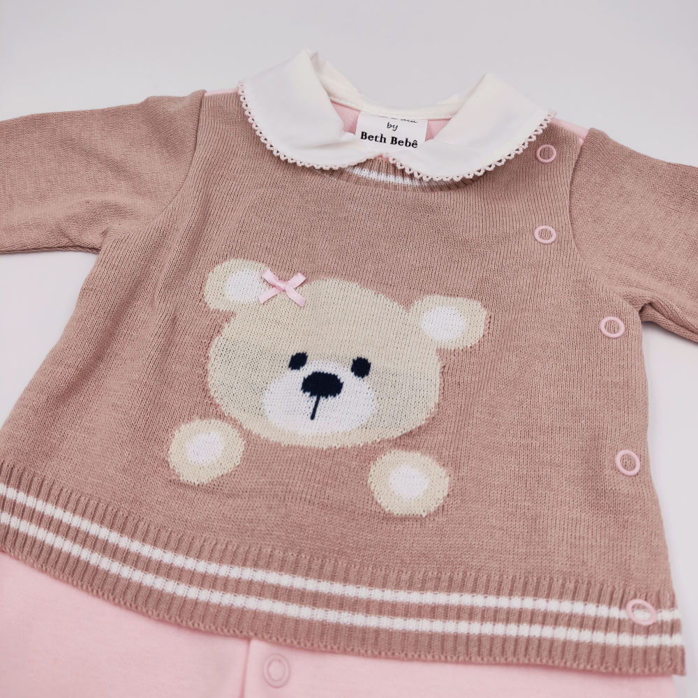 Macacão Urso Rosa Suedine e Tricot Beth Bebê Feminino - Lojão do ...