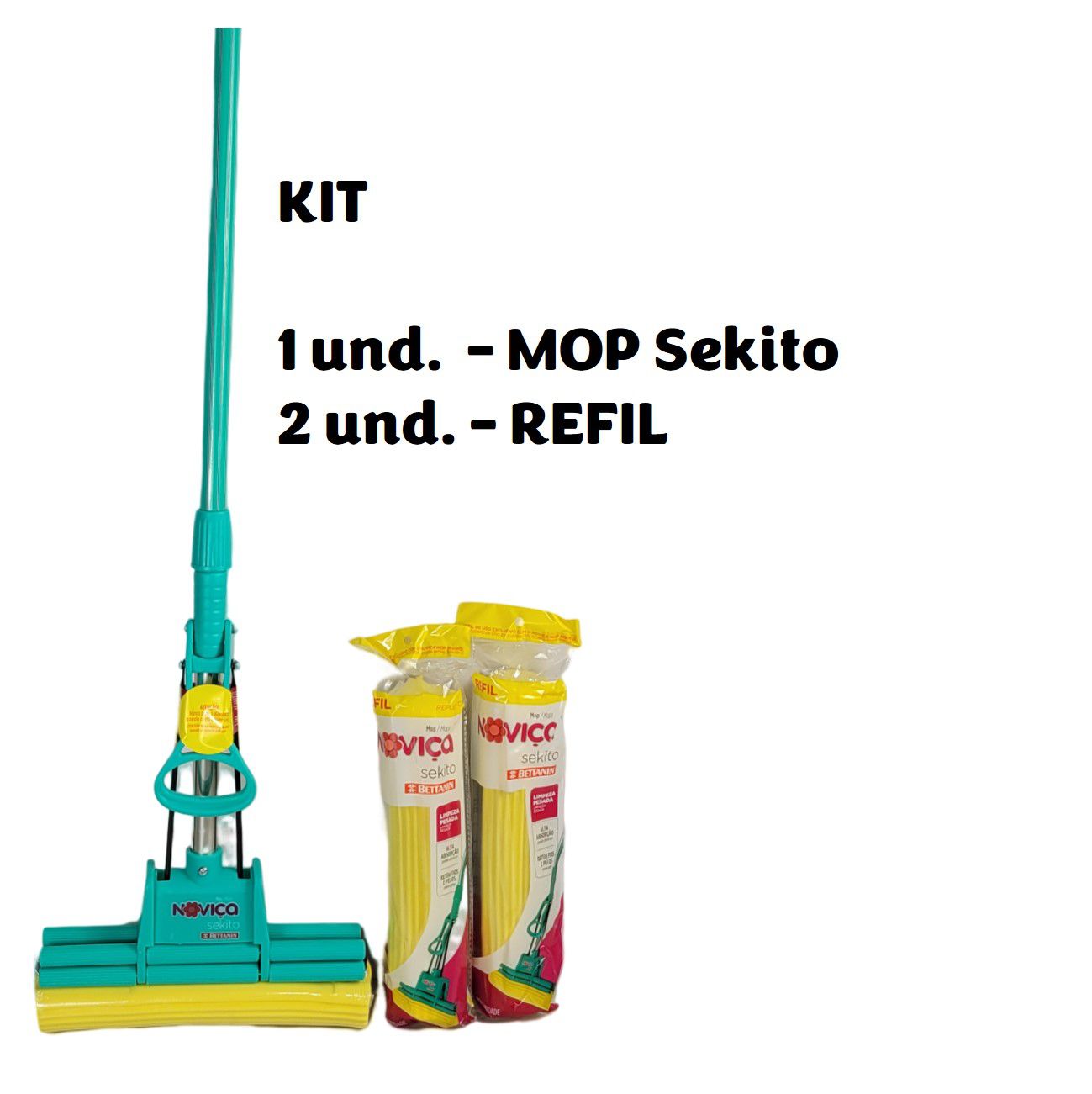 Kit Sekito Noviça Mop Limpa Absorve Água Sujeiras Rodo Mágico Com 2 ...